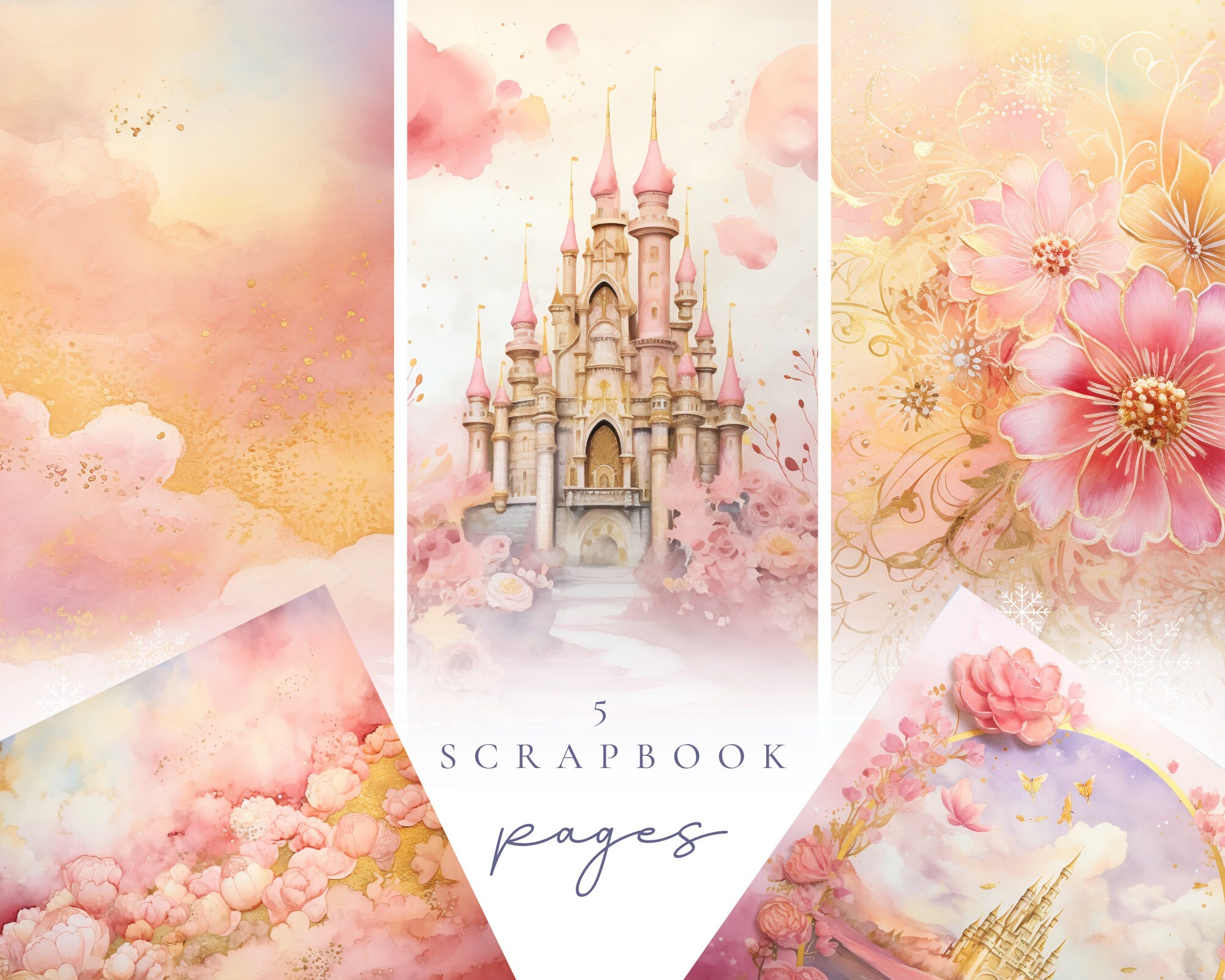 Pink Fairytale Princess Clipart Design Bundle- 22 Clipart Images- 5 ...