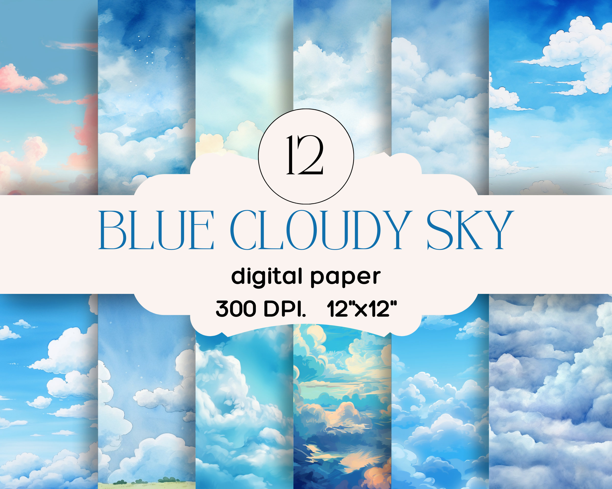 Cloudy Day-blue Sky Digital Scrapbook Paper Backgrounds-instant ...