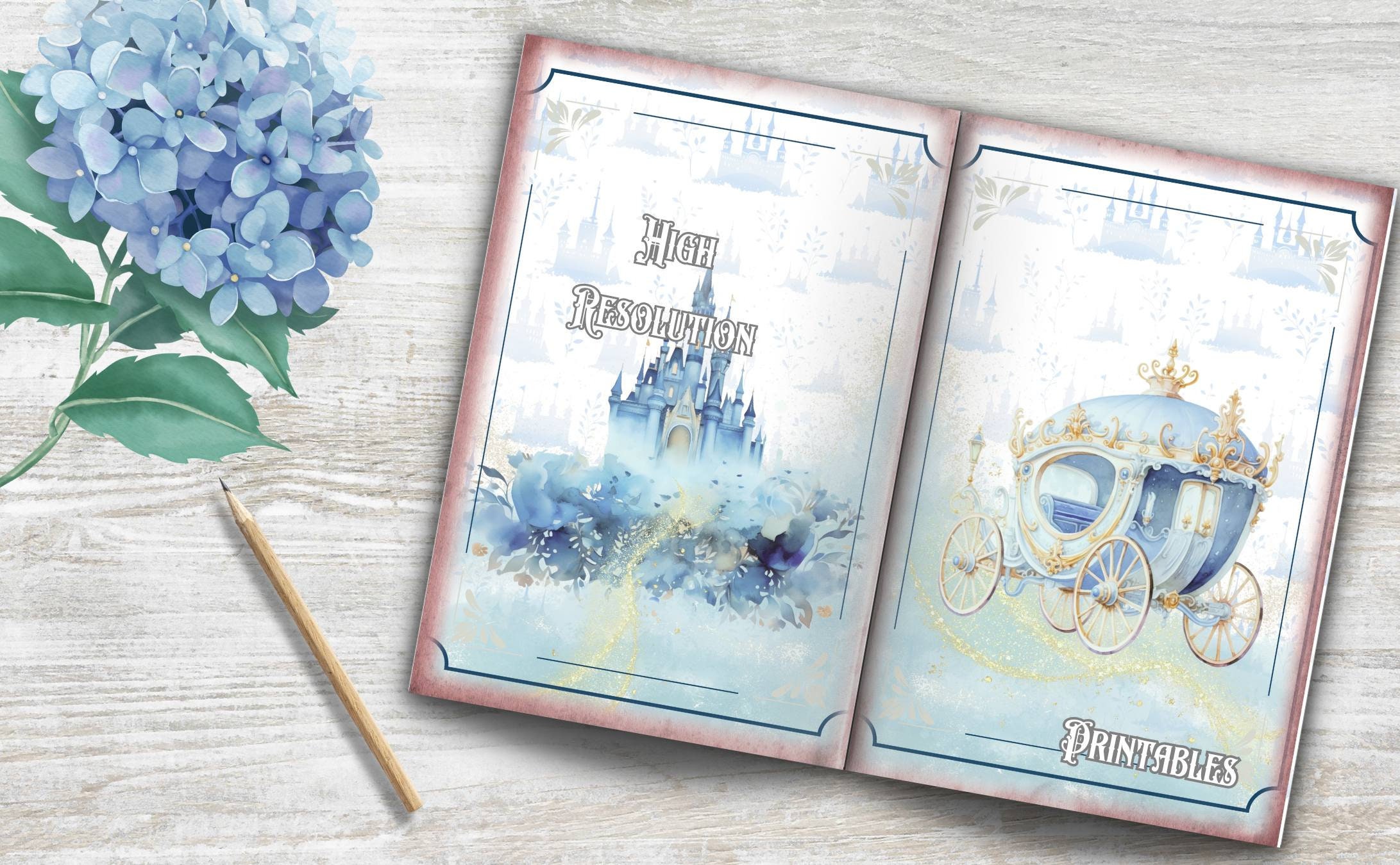 Blue Grey Cinderella Junk Journal Pages- Princess Fairytale Fantasy ...