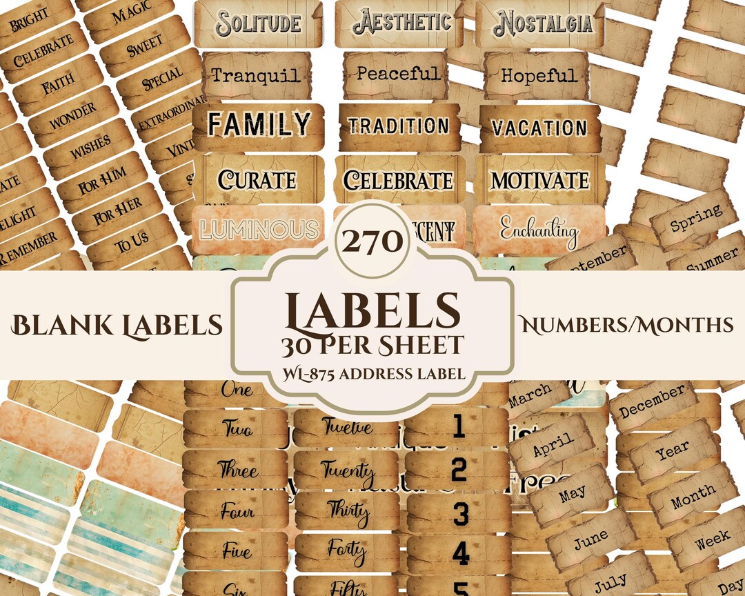 Vintage Word Labels Collection, Printable Junk Journal Ephemera, WL-875 ...
