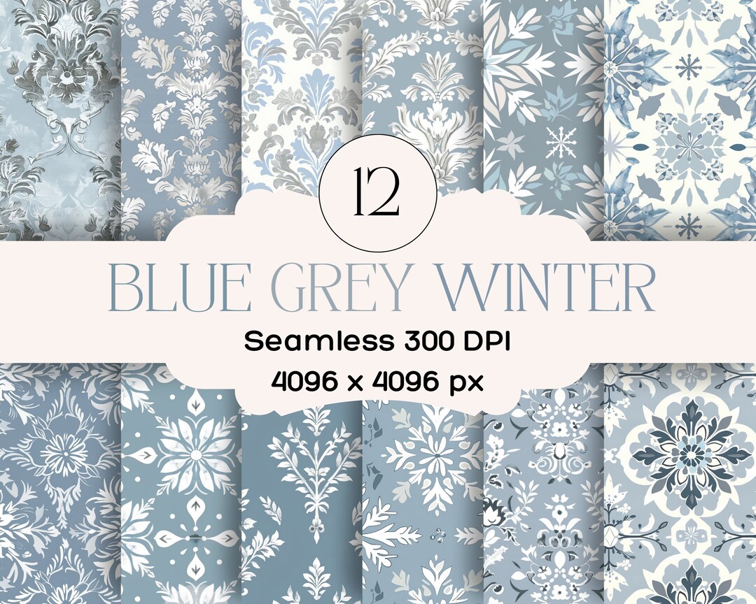 Frosty Blue Winter Digital Scrapbook Paper Backgrounds-blue and Grey ...