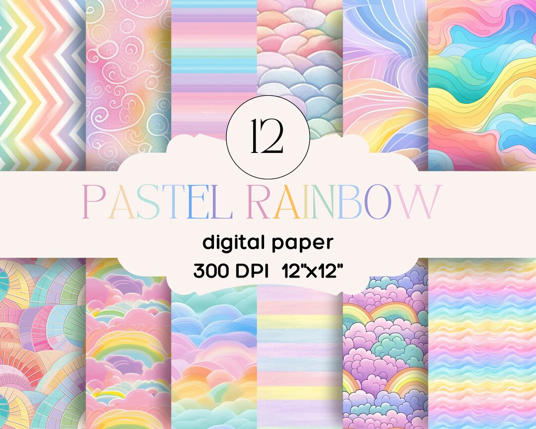 Pastel Rainbow Digital Scrapbook Paper Backgrounds-instant Download-300 ...