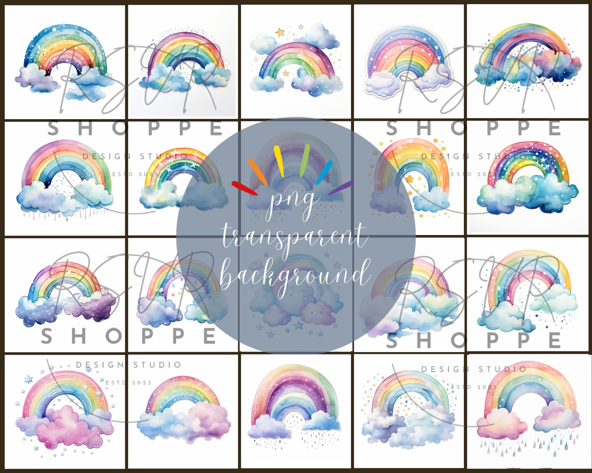 Rainbow-pastel Rainbow- Clipart Design Bundle- 24 Clipart Images- 5 ...
