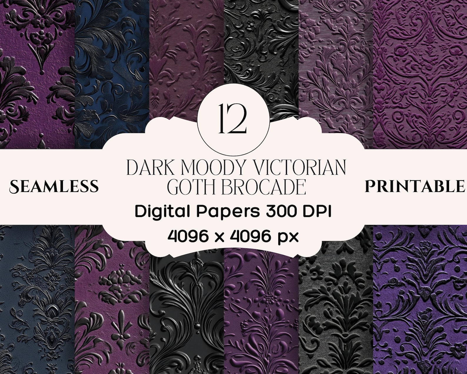 Dark Moody Victorian Brocade Digital Scrapbook Paper Backgrounds ...