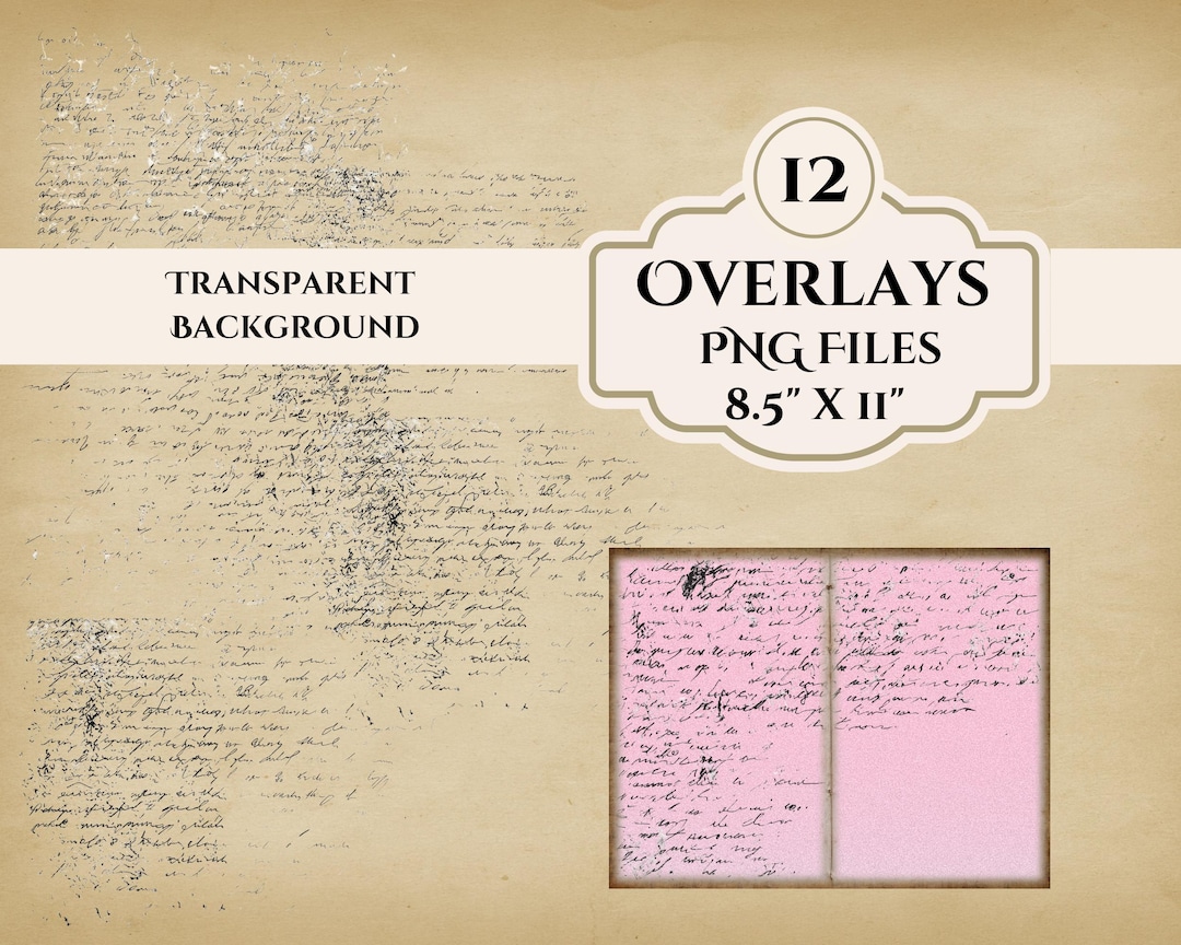 Printable Junk Journal Page Overlay- Vintage Cursive Distressed Faded ...