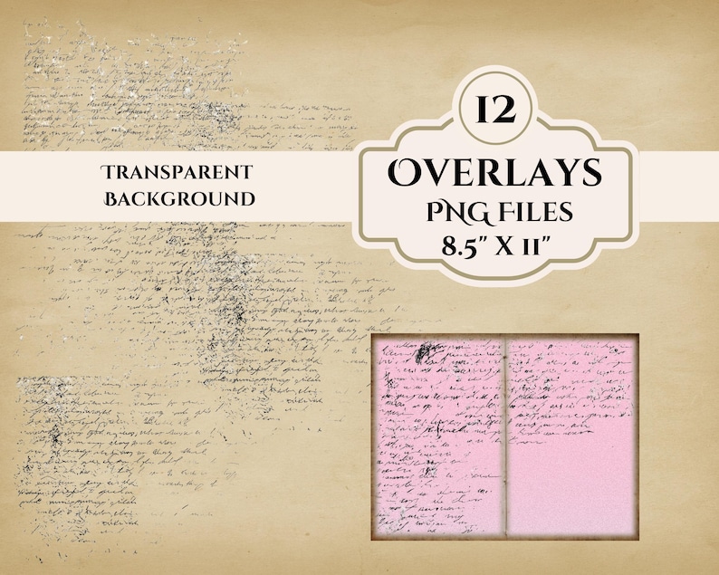 Printable Junk Journal Page Overlay- Vintage Cursive Distressed Faded ...