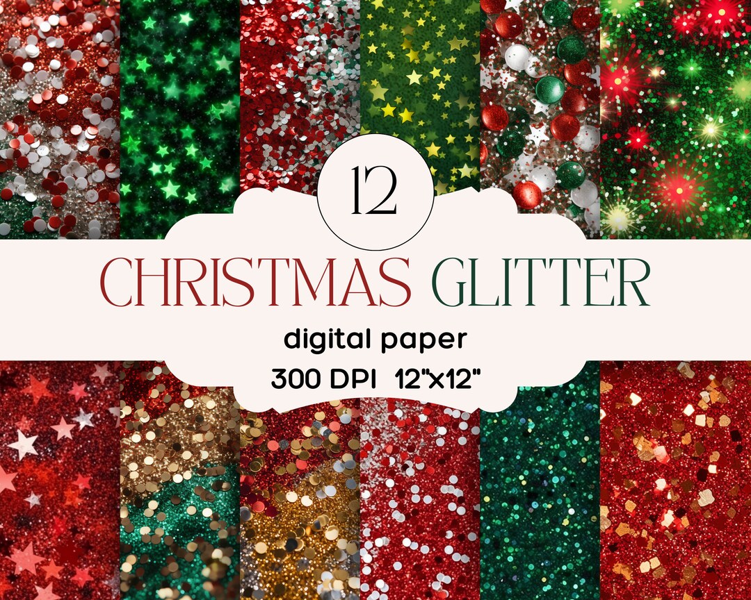 Christmas Glitter Digital Scrapbook Paper Bundle- Red,green,gold ...