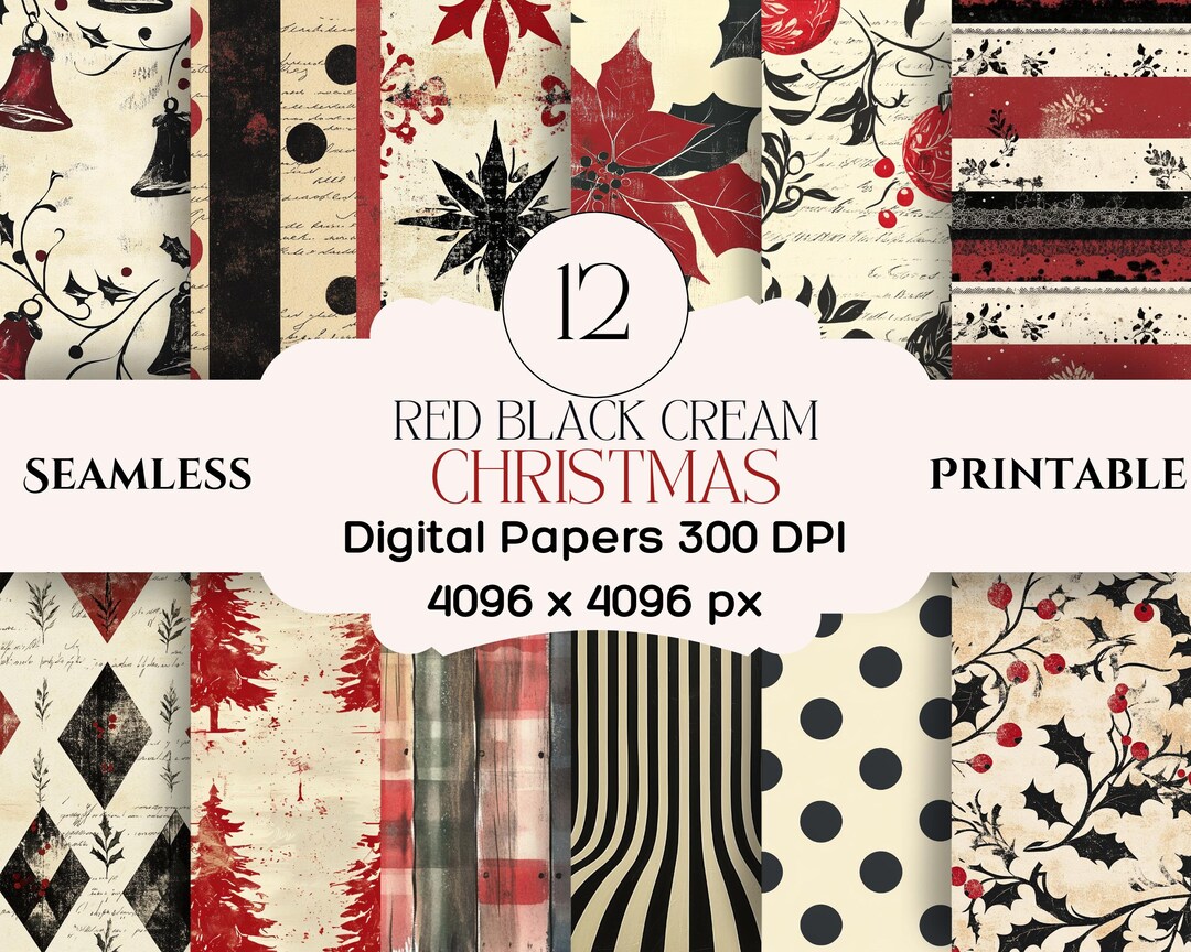 Red Black Cream Christmas Digital Scrapbook Paper Backgrounds-christmas ...