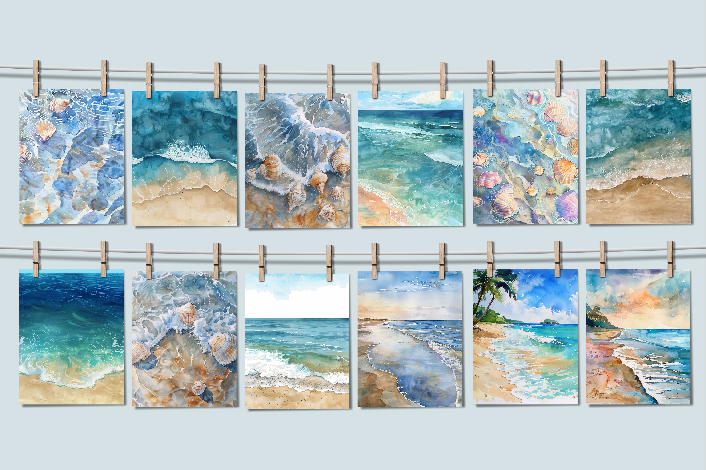 Beach Ocean Digital Scrapbook Paper Backgrounds-vacation Sand Water ...