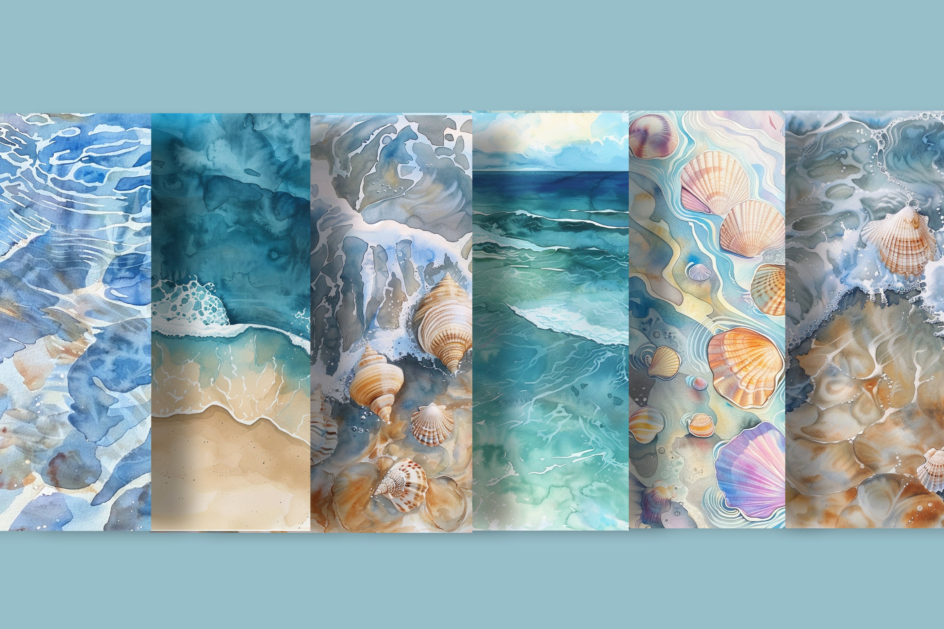 Beach Ocean Digital Scrapbook Paper Backgrounds-vacation Sand Water ...