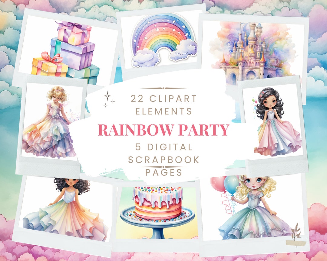 Birthday Princess Pastel Rainbow Party- Clipart Bundle- 22 Clipart ...