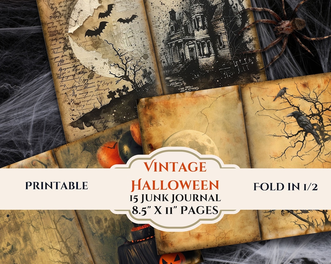 Vintage Halloween Junk Journal Pages- Spooky, Dark, Scary- Distressed ...