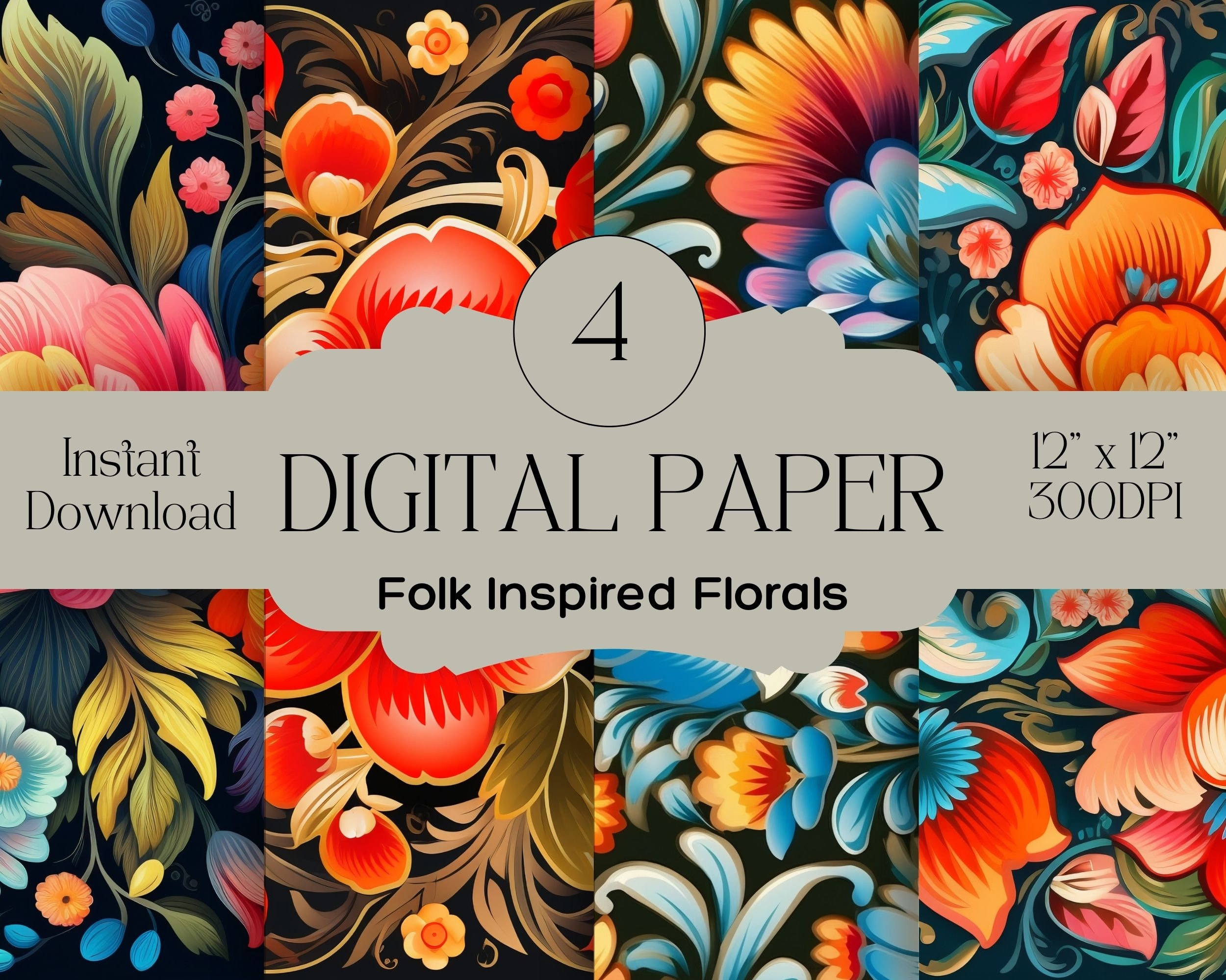 Folk Art Floral Digital Paper Patterns| Ukrainian Traditional Painting ...