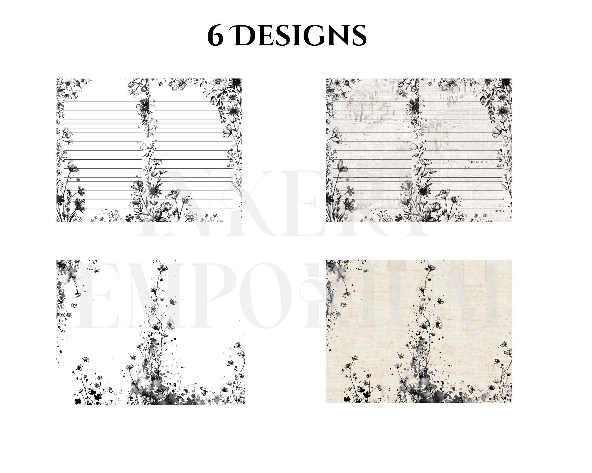 Printable Junk Journal Page Overlay- Doodle Flowers Border- Black and ...