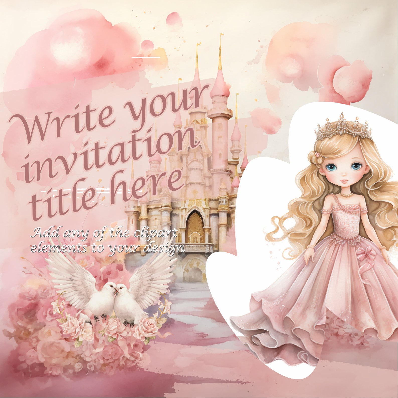 Pink Fairytale Princess Clipart Design Bundle- 22 Clipart Images- 5 ...