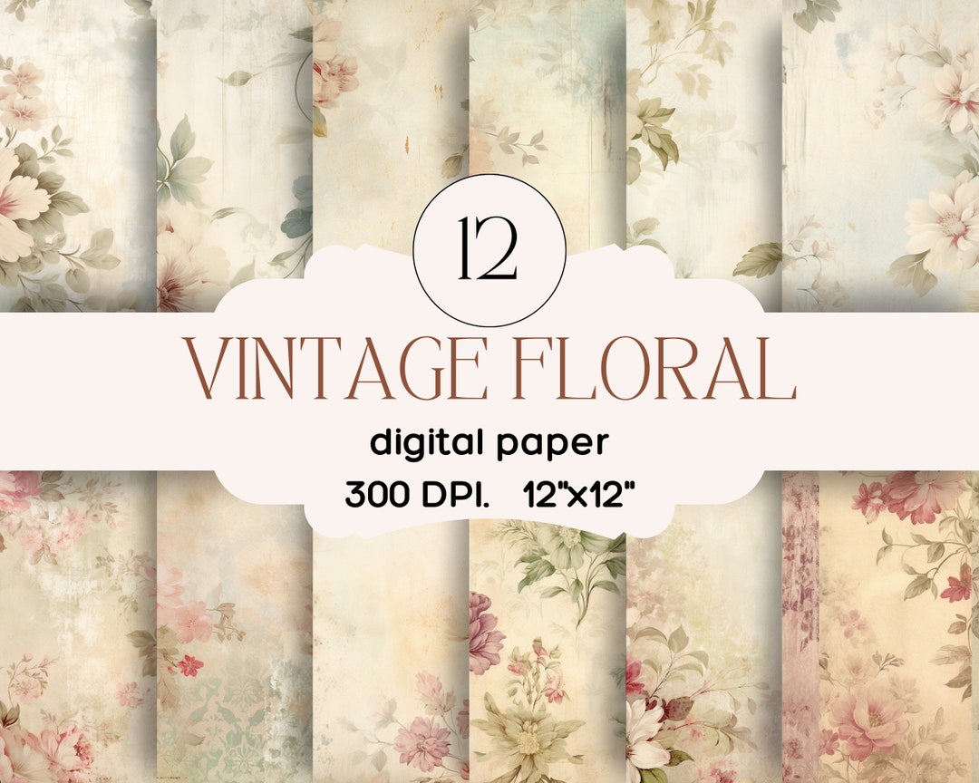 Vintage Floral- Digital Scrapbook Paper-junk Journal- Backgrounds ...