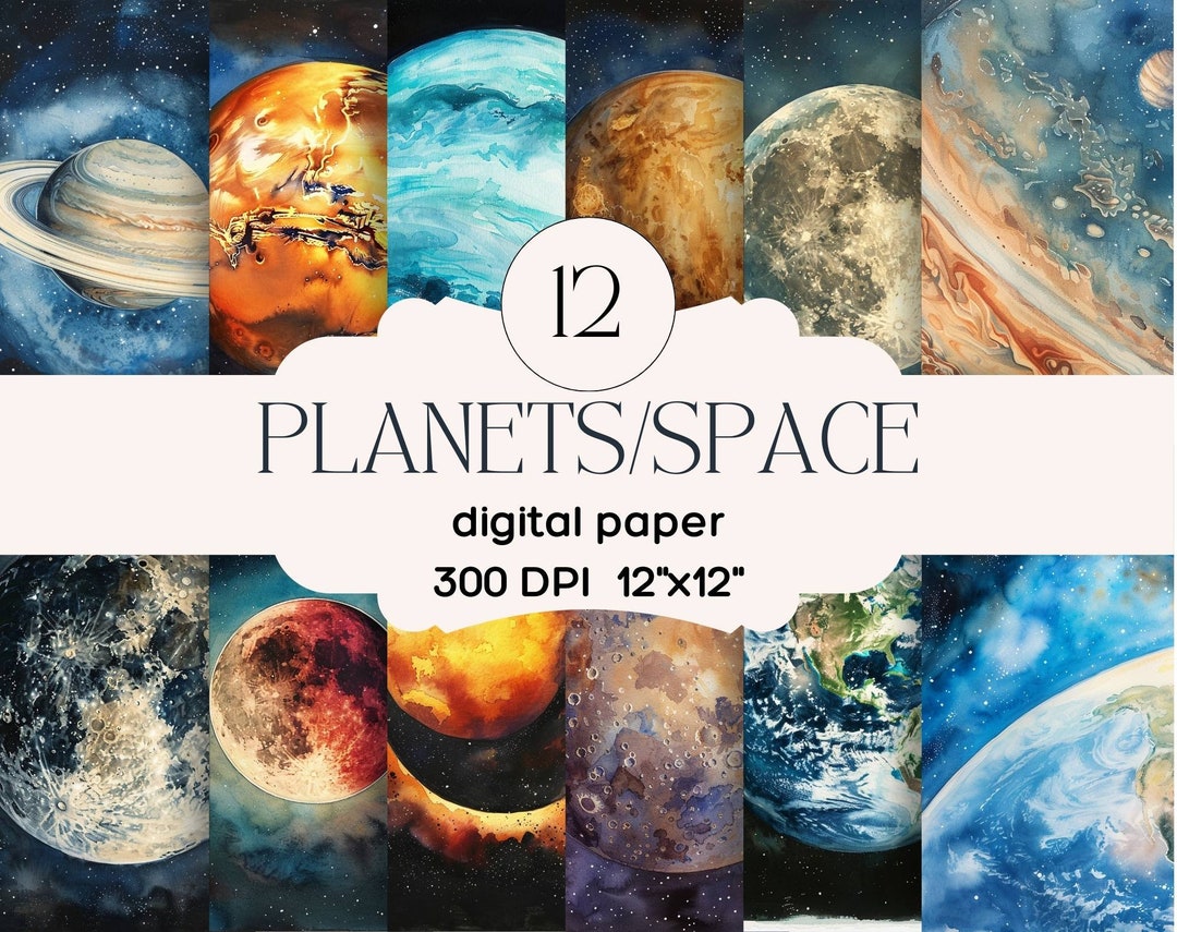 Planets Space Moon Digital Scrapbook Paper Backgrounds-solar System ...