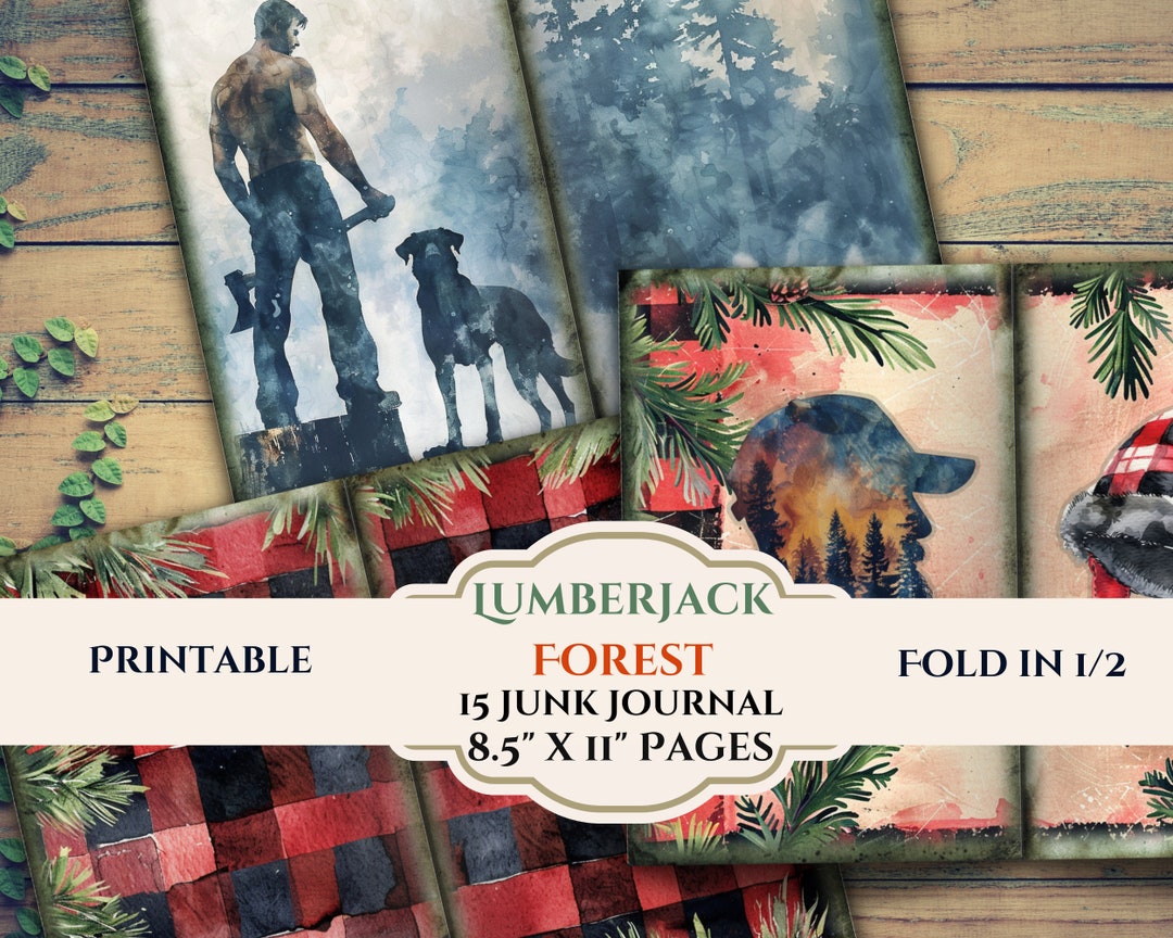 Lumberjack Junk Journal Pages- Forest, Men, Muscles, Trees- Distressed ...