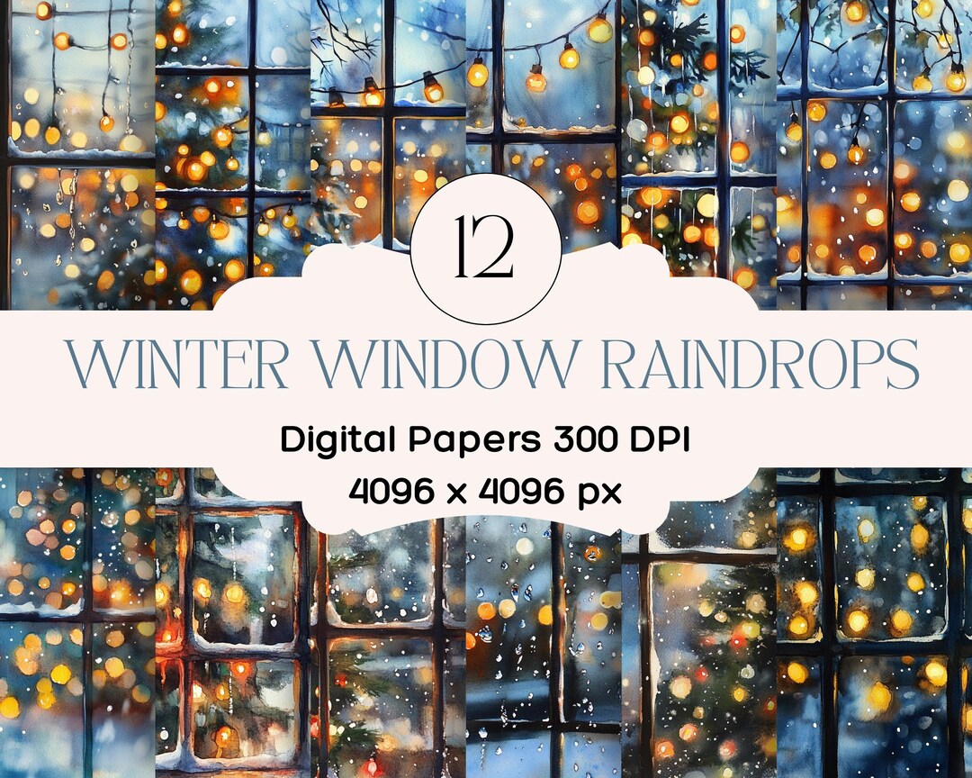 Winter Window Raindrops Digital Scrapbook Paper Backgrounds-christmas ...