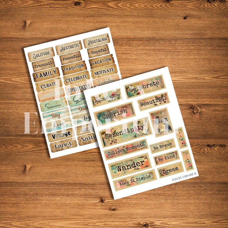Vintage Word Labels Collection, Printable Junk Journal Ephemera, WL-875 ...