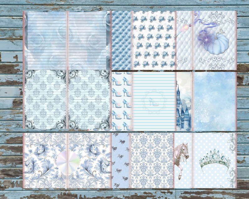 Blue Grey Cinderella Junk Journal Pages- Princess Fairytale Fantasy ...