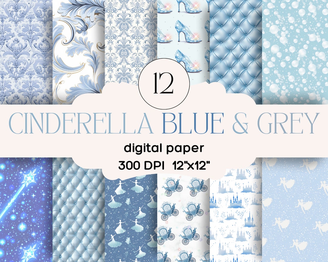 Cinderella Digital Scrapbook Paper Backgrounds-blue and Grey- Instant ...