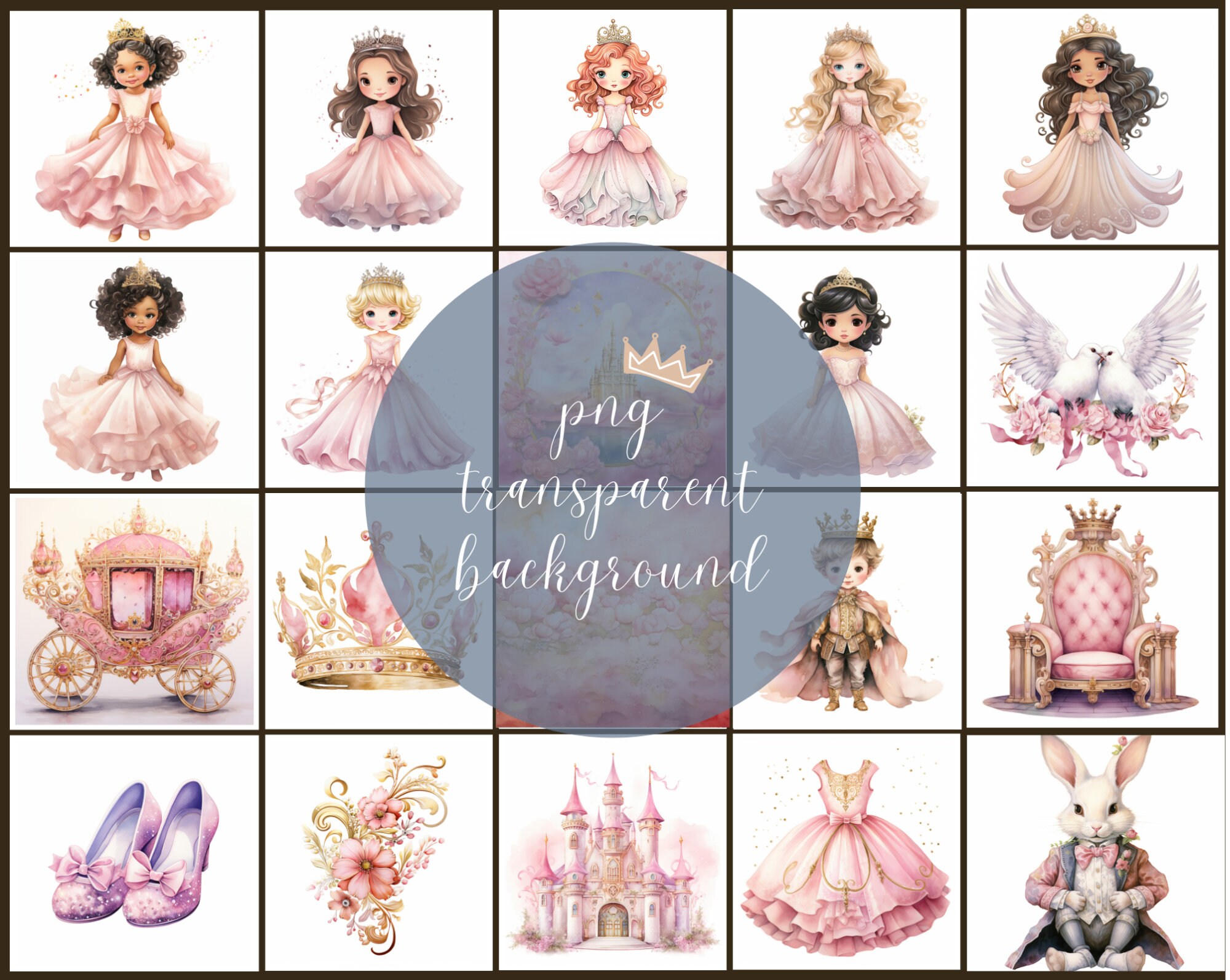 Pink Fairytale Princess Clipart Design Bundle- 22 Clipart Images- 5 ...