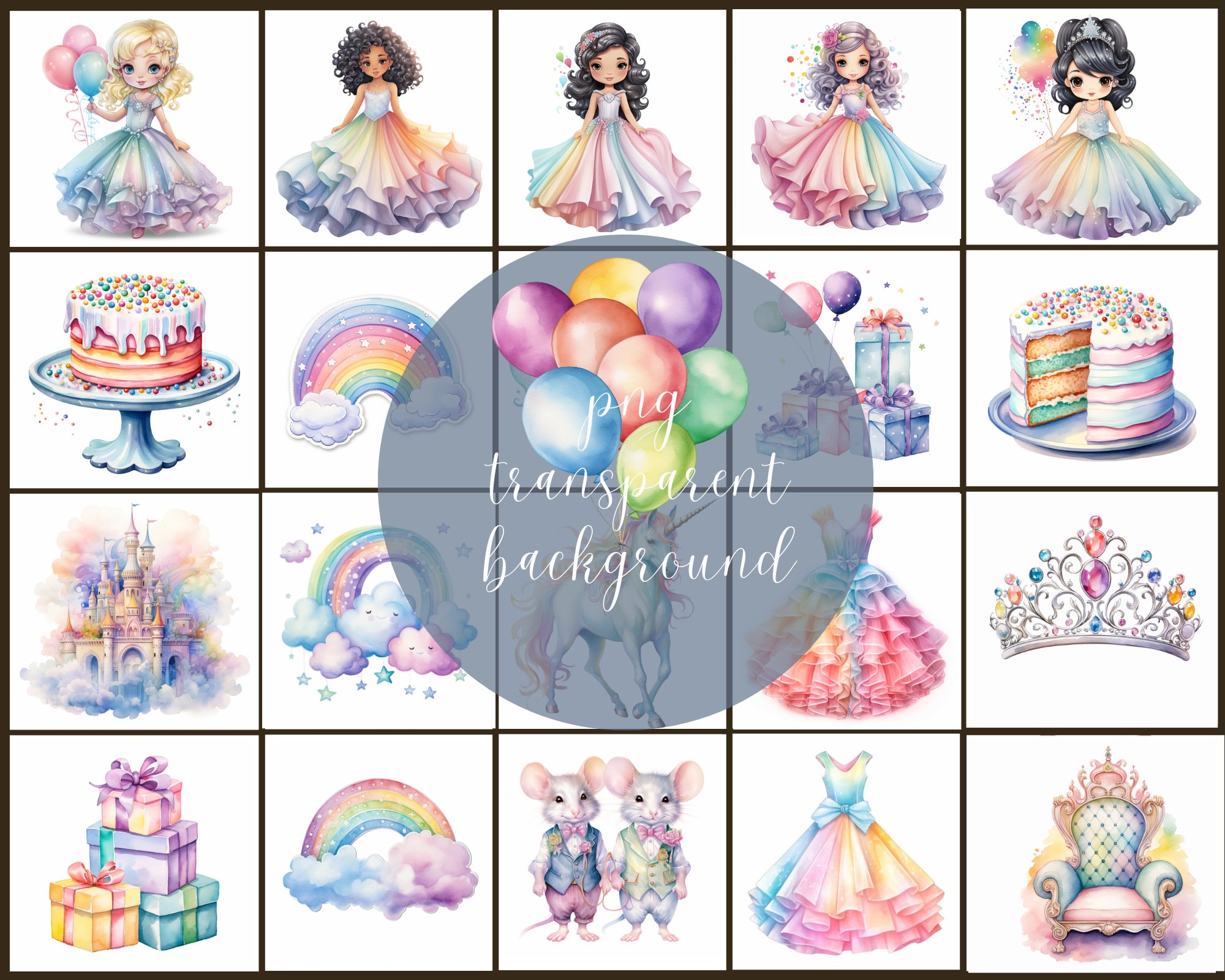 Birthday Princess Pastel Rainbow Party Clipart Bundle 22 - Etsy
