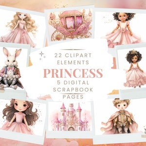 Pink Fairytale Princess Clipart Design Bundle- 22 Clipart Images- 5 ...