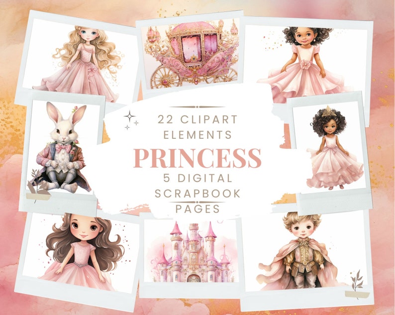 Pink Fairytale Princess Clipart Design Bundle- 22 Clipart Images- 5 ...