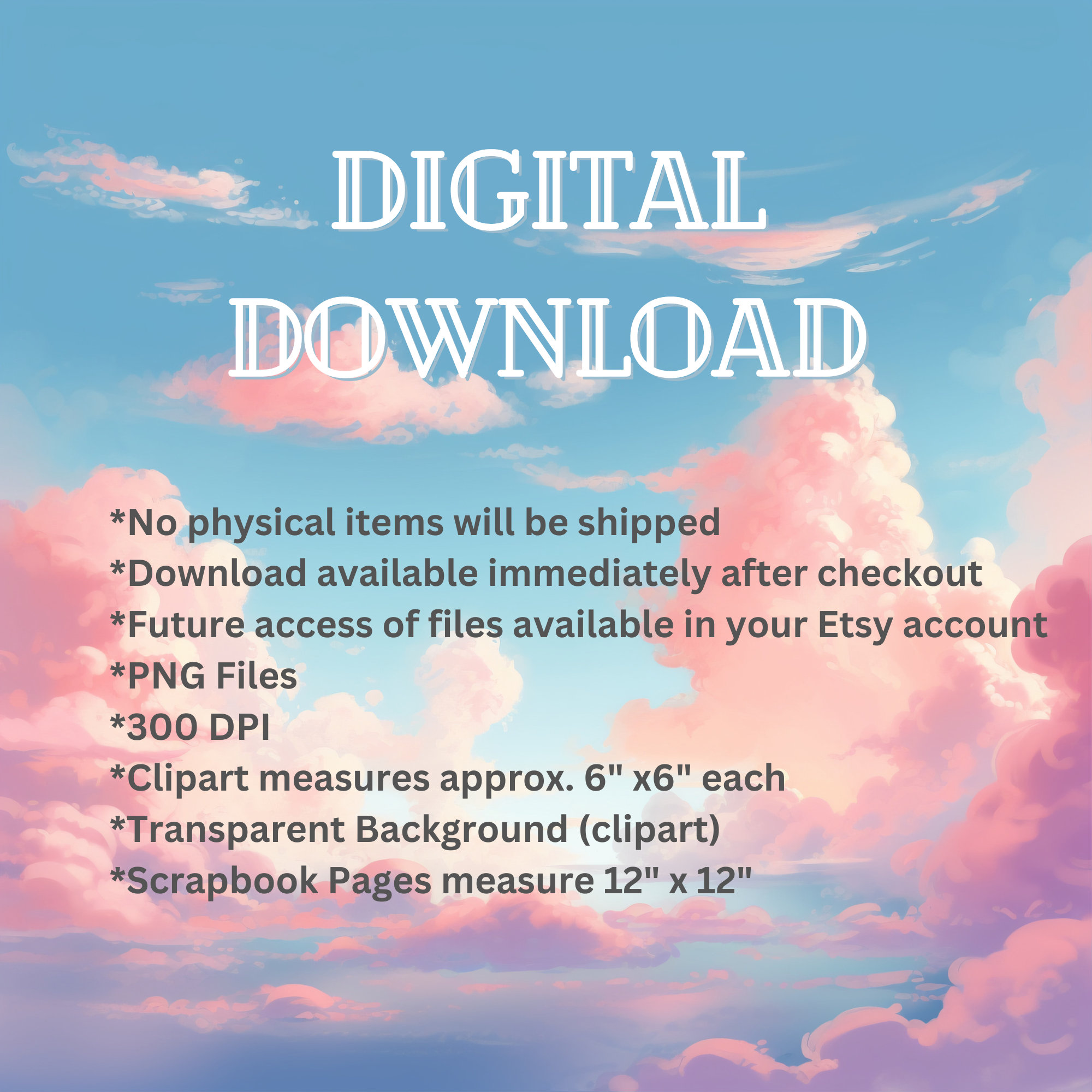 Cloudy Day-blue Sky Digital Scrapbook Paper Backgrounds-instant ...