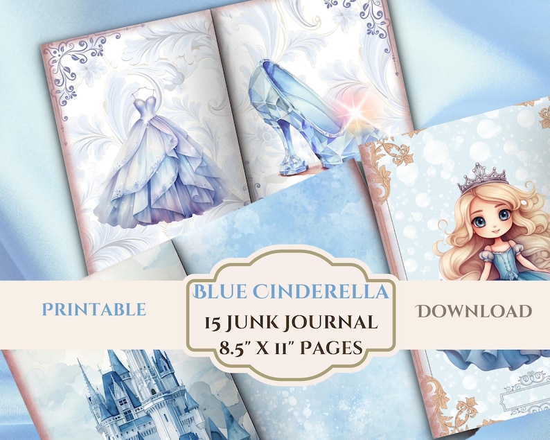 Blue Grey Cinderella Junk Journal Pages- Princess Fairytale Fantasy ...