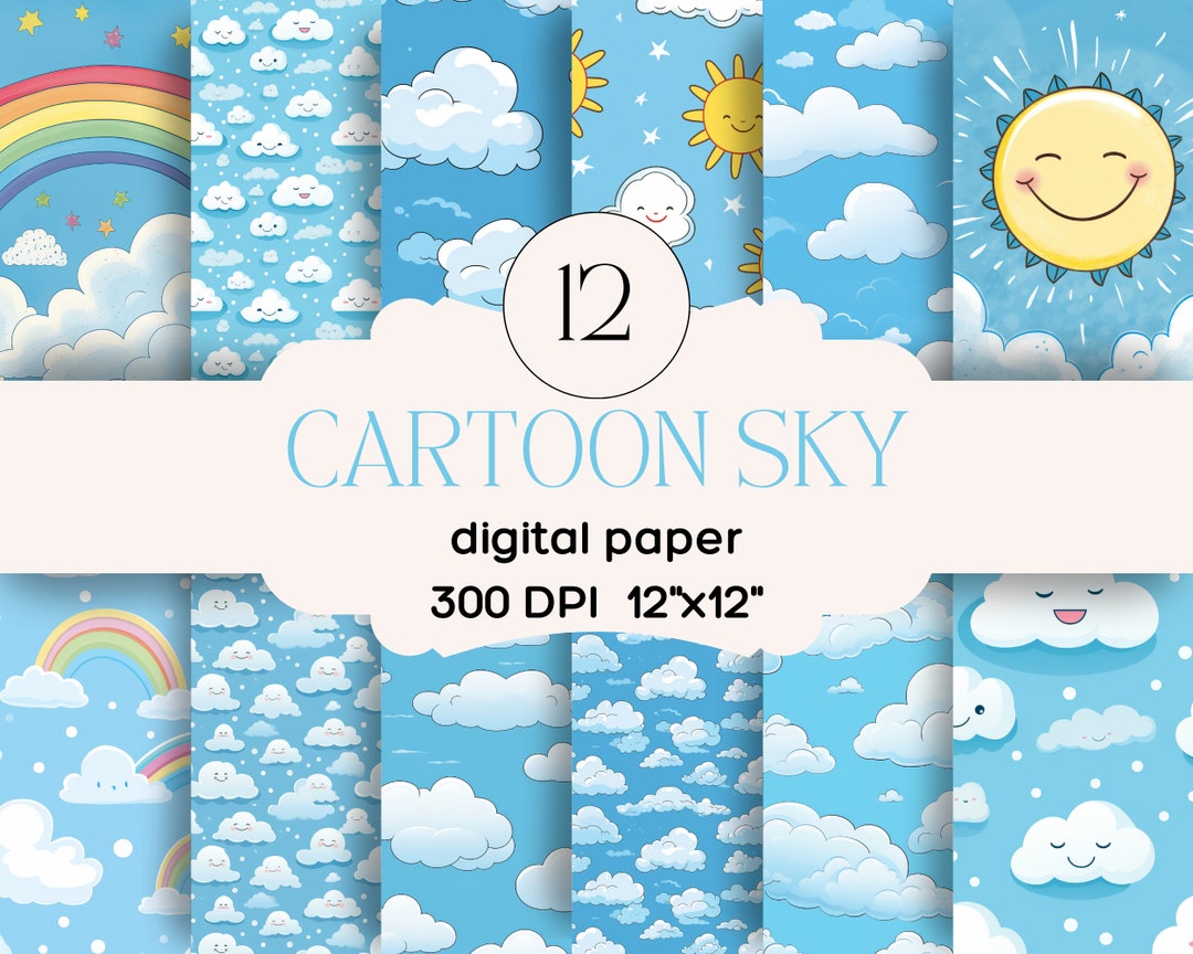 Cartoon Sky-digital Scrapbook Paper Bundle-sun, Rainbow, Clouds ...