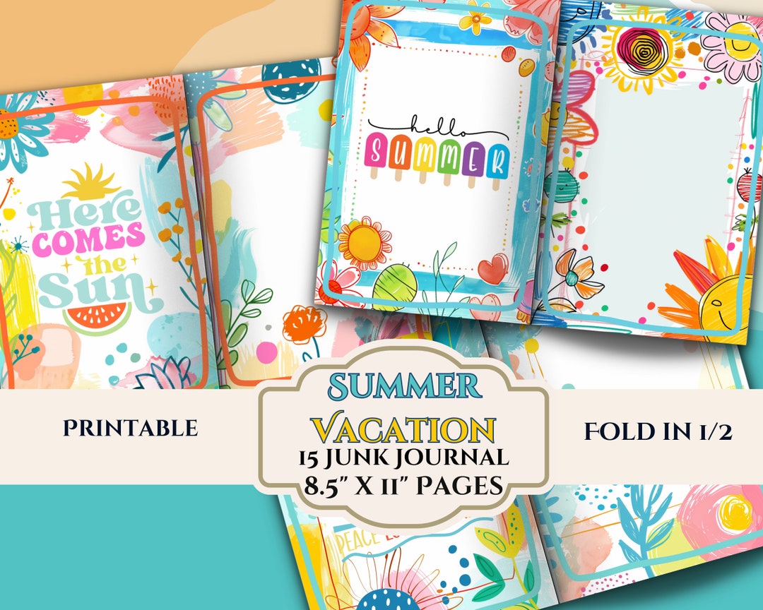 Summer Vacation Fun Junk Journal Pages- Bright, Colorful,youthful ...