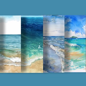 Beach Ocean Digital Scrapbook Paper Backgrounds-vacation Sand Water ...