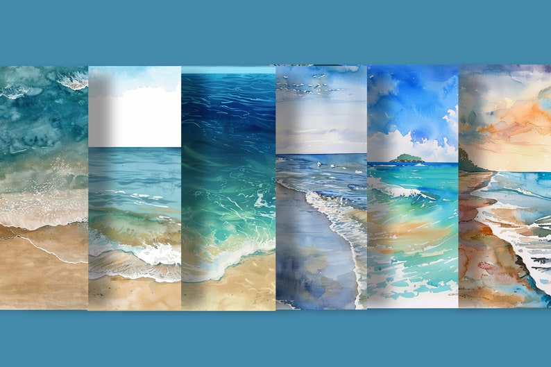 Beach Ocean Digital Scrapbook Paper Backgrounds-vacation Sand Water ...