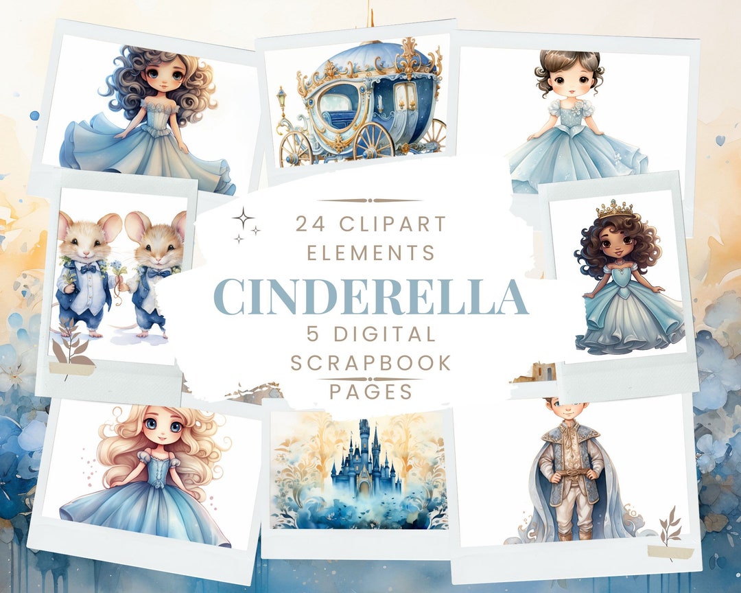 Cinderella Blue Fairytale Princess Clipart Design Bundle- 24 Clipart ...