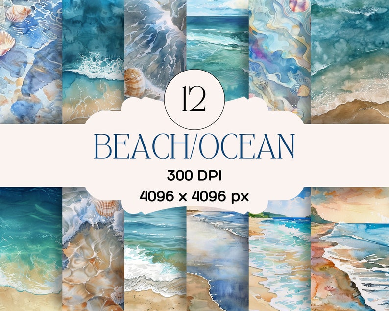 Beach Ocean Digital Scrapbook Paper Backgrounds-vacation Sand Water ...
