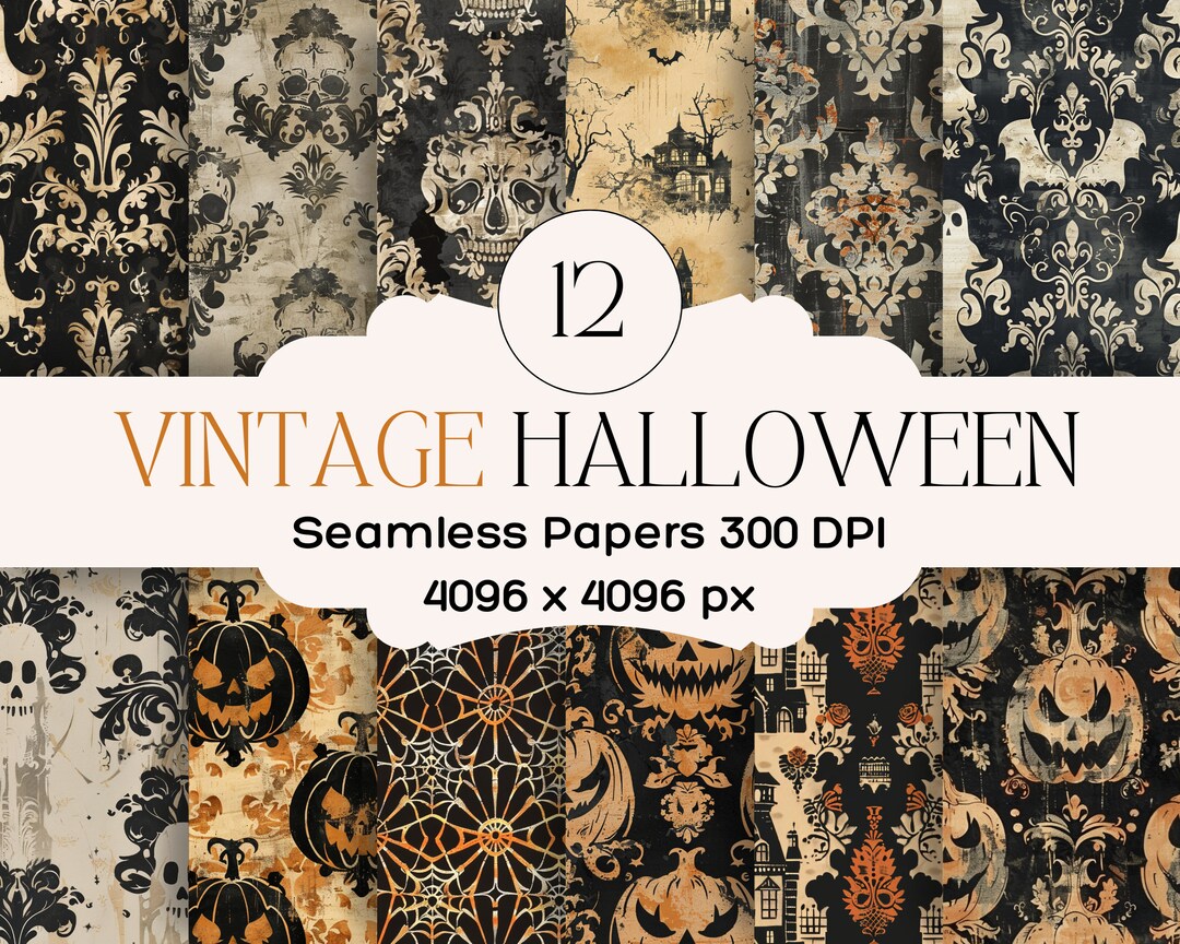 Vintage Halloween Digital Scrapbook Paper Backgrounds-black,orange ...