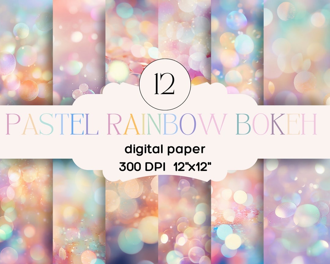 Pastel Rainbow Bokeh Digital Scrapbook Paper Backgrounds-instant ...