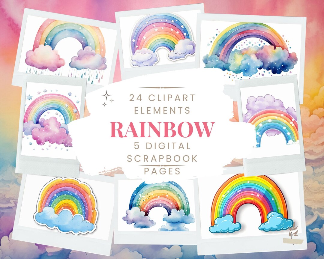 Rainbow-pastel Rainbow- Clipart Design Bundle- 24 Clipart Images- 5 ...