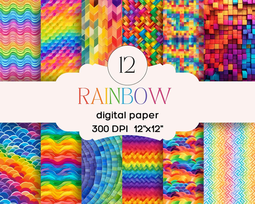 Rainbow Pattern Digital Scrapbook Paper Backgrounds-instant Download ...