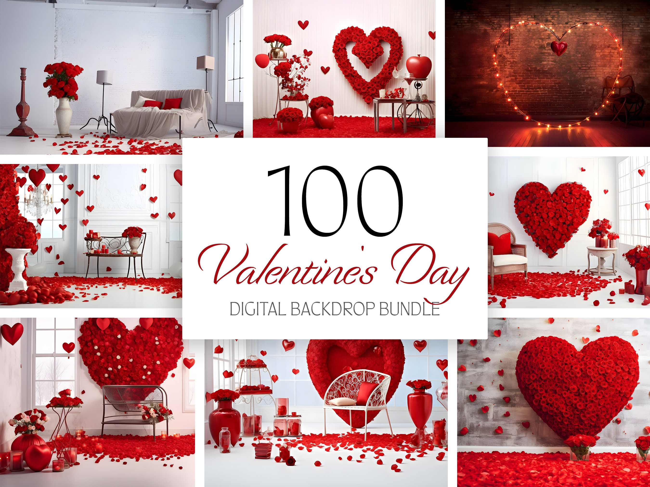 100 Valentine's Day Backdrop Bundle, Photoshop Overlays, Photography ...