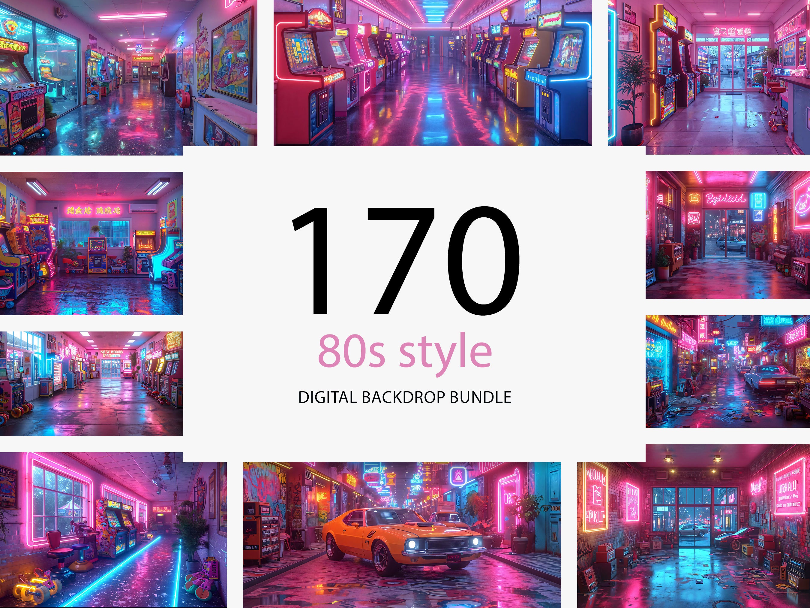 170 80s Style Backdrop Bundle, Photoshop Overlays, Photography Backdrop ...