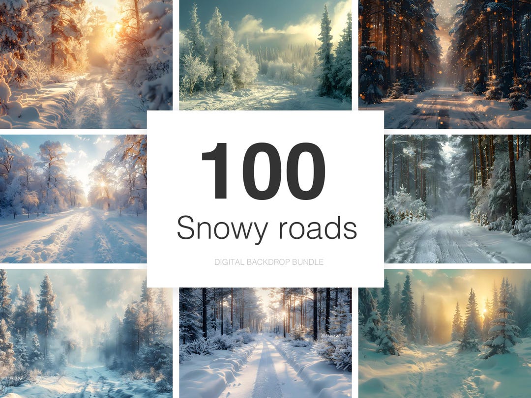 Snowy Forest Road Photography Backdrops: Winter Scene Overlays (digital ...