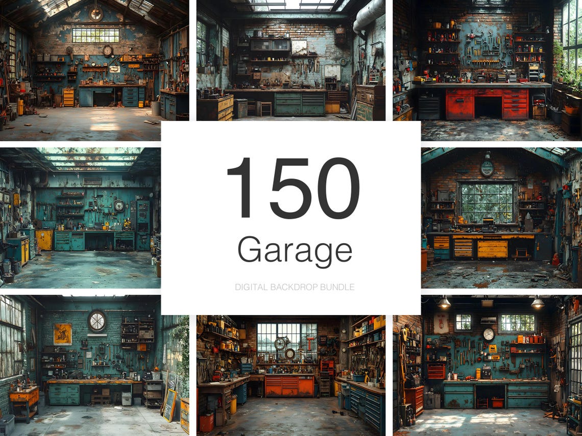 150 Garages Backdrop Bundle, Photoshop Overlays, Photography Backdrop ...