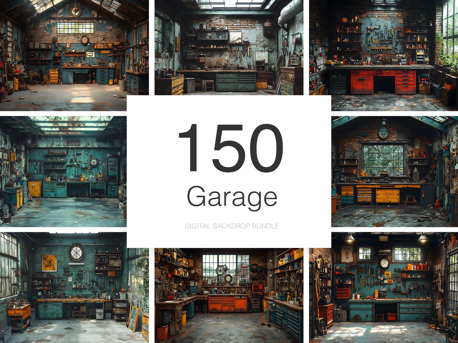 150 Garage Photography Backdrops: Rusty Tool Shop Overlays (digital ...