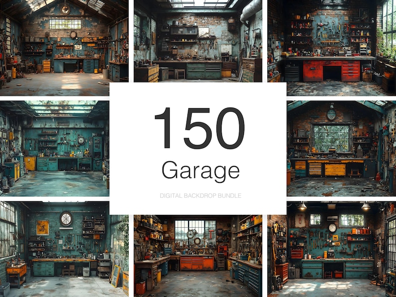 150 Garages Backdrop Bundle, Photoshop Overlays, Photography Backdrop ...