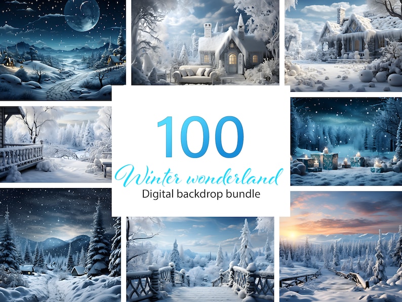 100 Winter Wonderland Backdrop Bundle, Photoshop Overlays, Photography ...