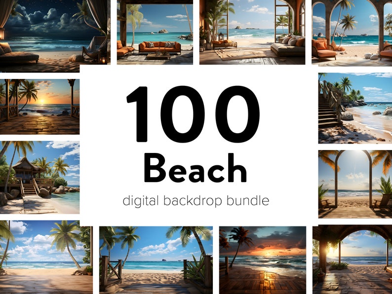 100 Beach Backdrop Bundle, Photoshop Overlays, Photography Backdrop ...